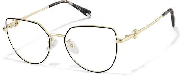 Zenni Cat-eye Eyeglasses Full Rim Metal Frame - Black And Gold