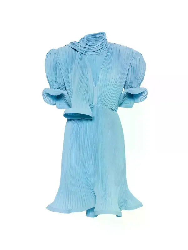ROWEN ROSE Pleated Puffy-sleeve Midi Dress