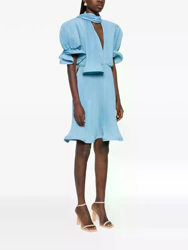 ROWEN ROSE Pleated Puffy-sleeve Midi Dress