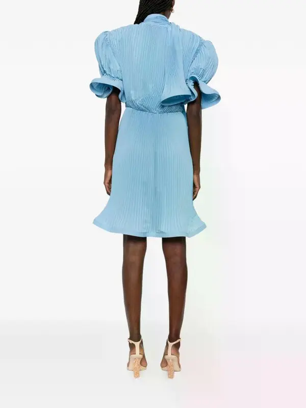 ROWEN ROSE Pleated Puffy-sleeve Midi Dress