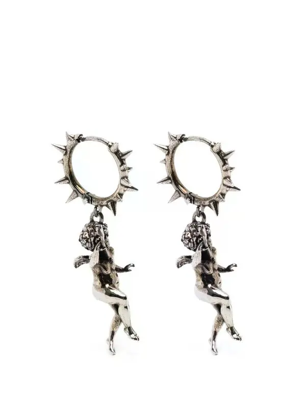 LEONARDO VALENTINI Spiked Angel Hoop Earrings - Silver