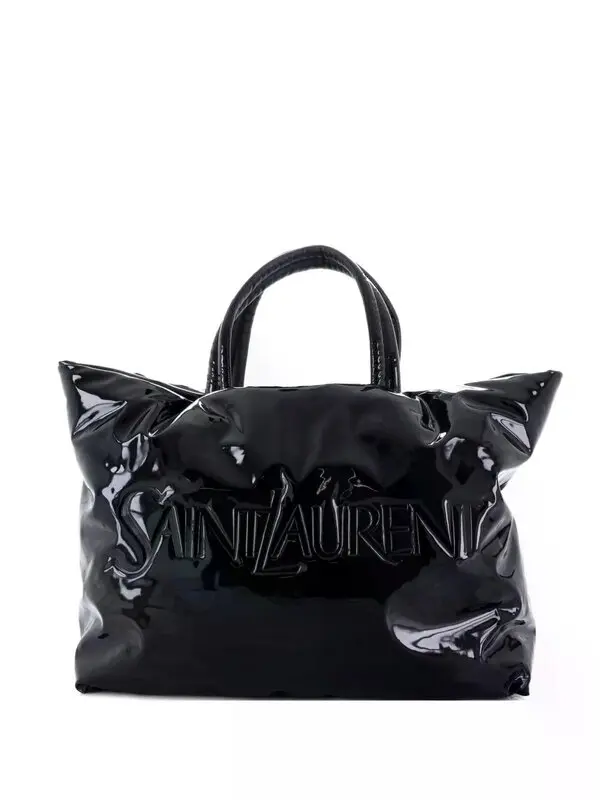 Saint Laurent Logo Padded Patent Leather Maxi Tote Bag - Black