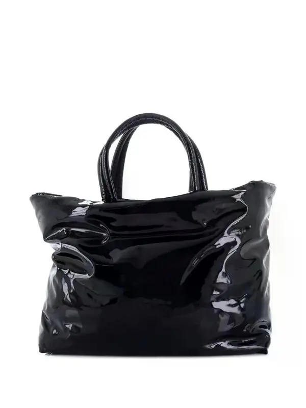Saint Laurent Logo Padded Patent Leather Maxi Tote Bag - Black