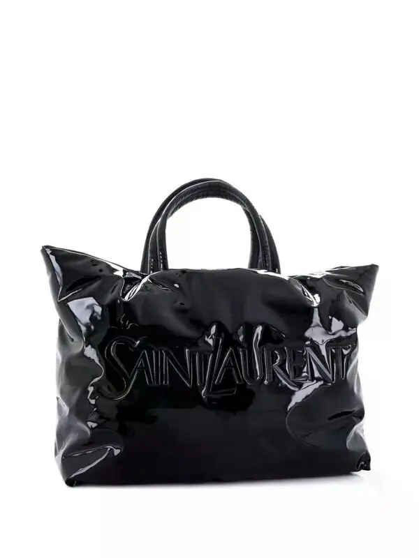 Saint Laurent Logo Padded Patent Leather Maxi Tote Bag - Black