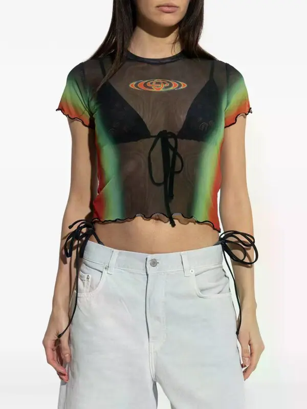 Casablanca Printed Ruffled Top - Black