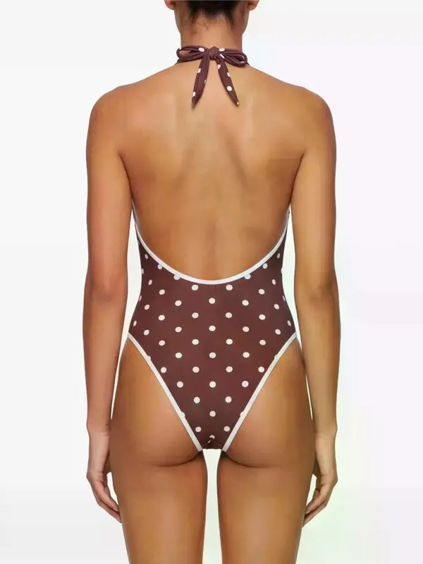 ROWEN ROSE V-neck Polka Dot One Piece Swimsuit - Brown