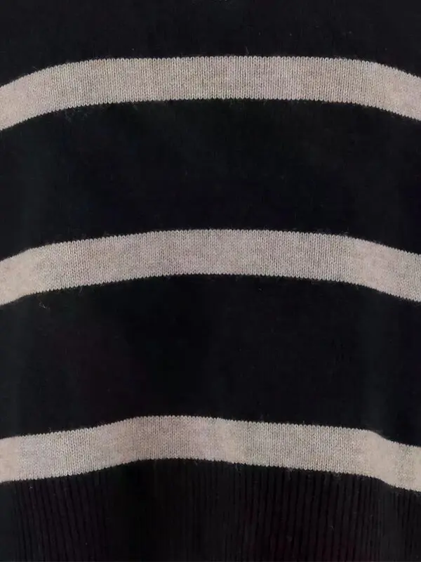 ALLUDE Striped V-neck Sweater - Black