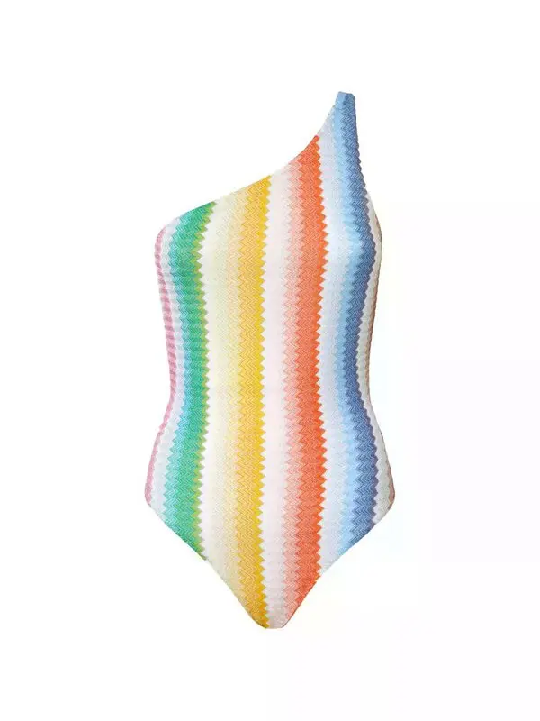 Missoni Striped One-shoulder Swimsuit - White
