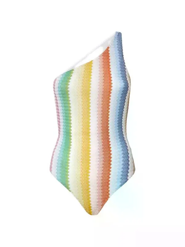 Missoni Striped One-shoulder Swimsuit - White
