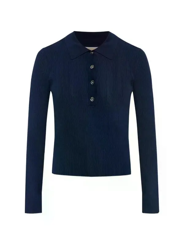 Michael Kors Long-sleeve Ribbed Knit Polo Top - Blue