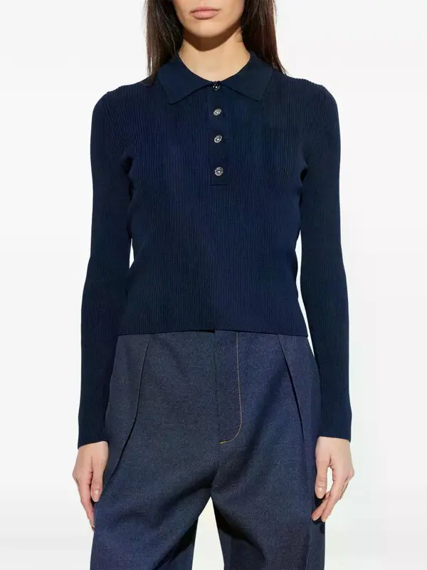 Michael Kors Long-sleeve Ribbed Knit Polo Top - Blue