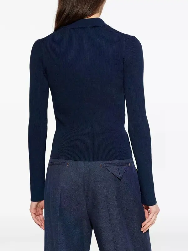 Michael Kors Long-sleeve Ribbed Knit Polo Top - Blue