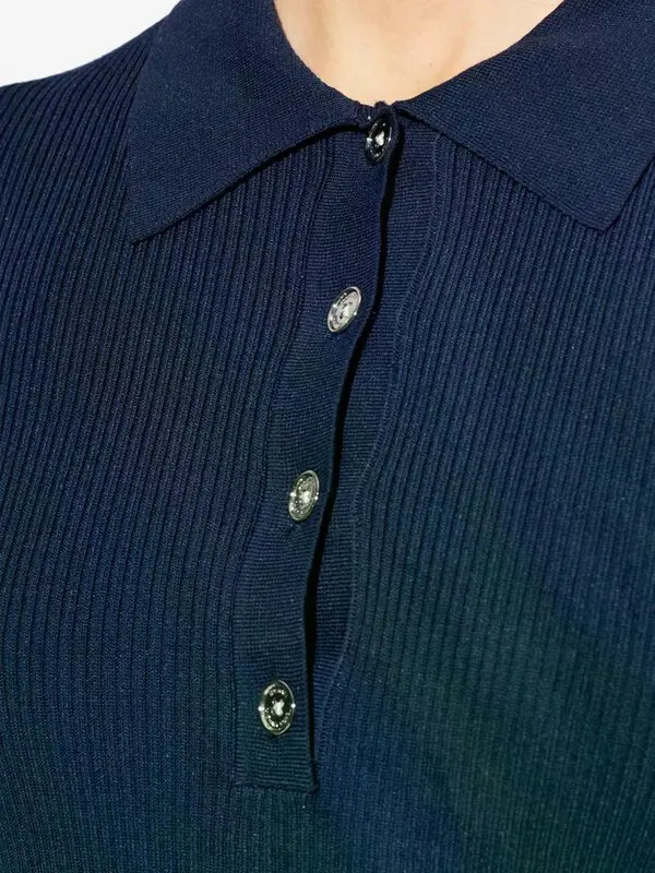 Michael Kors Long-sleeve Ribbed Knit Polo Top - Blue