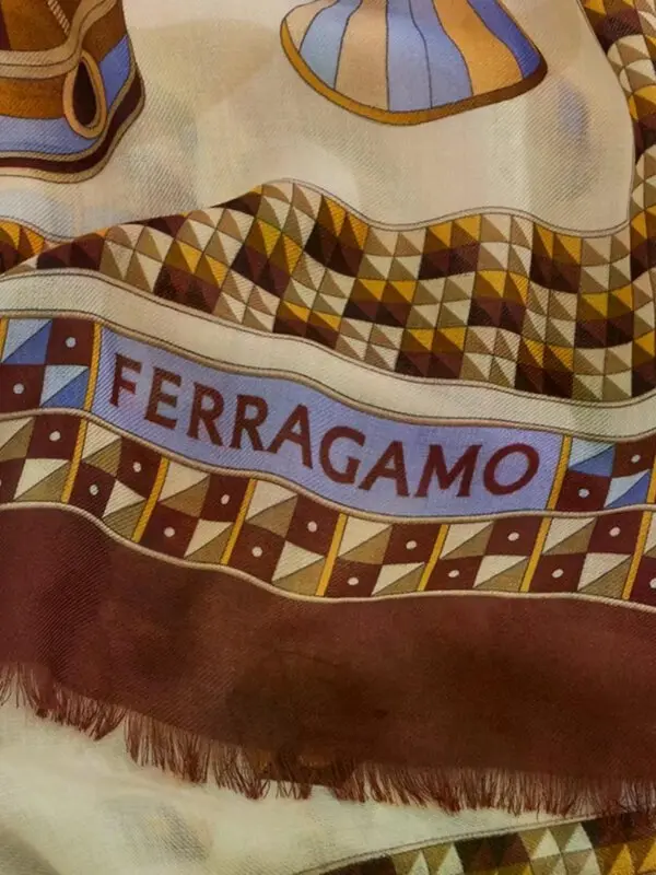 FERRAGAMO Geometrical Renaissance Print Scarf - Neutrals