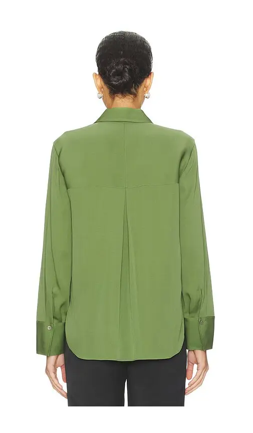 Vince Long Sleeve Button Down Silk Blend Blouse - Green