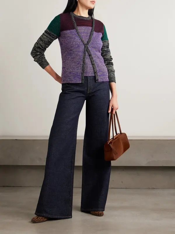 Valentino Garavani Color-block Metallic Ribbed Wool-blend Sweater - Purple