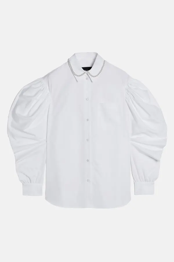 Simone Rocha Shirt With Draped Sleeves And Embroidery - Bianco