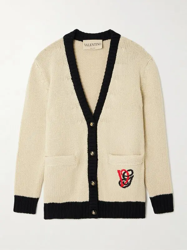 Valentino Garavani Embroidered Wool Cardigan - Cream