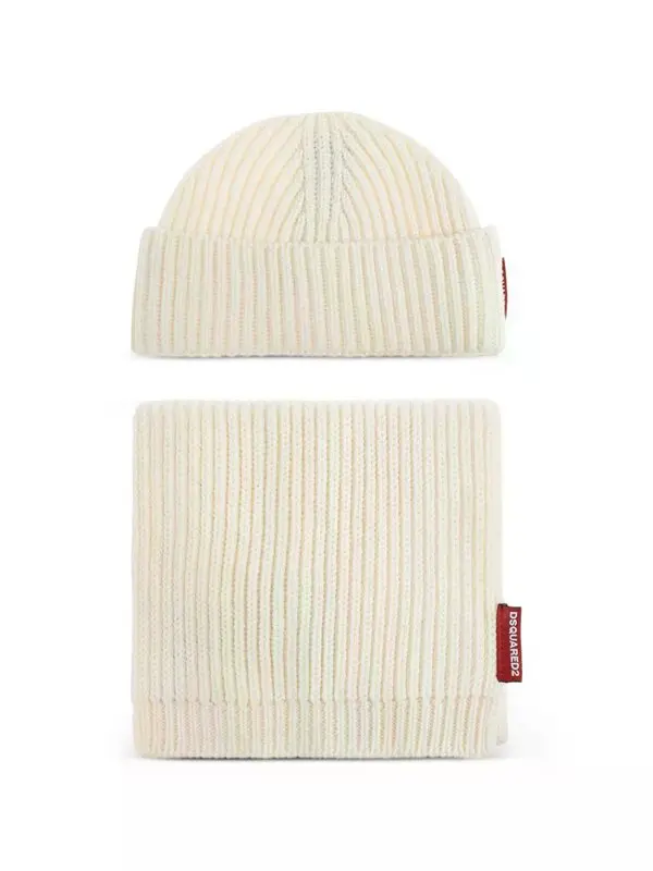 Dsquared2 Ribbed Beanie Hat And Scarf Set - Neutrals