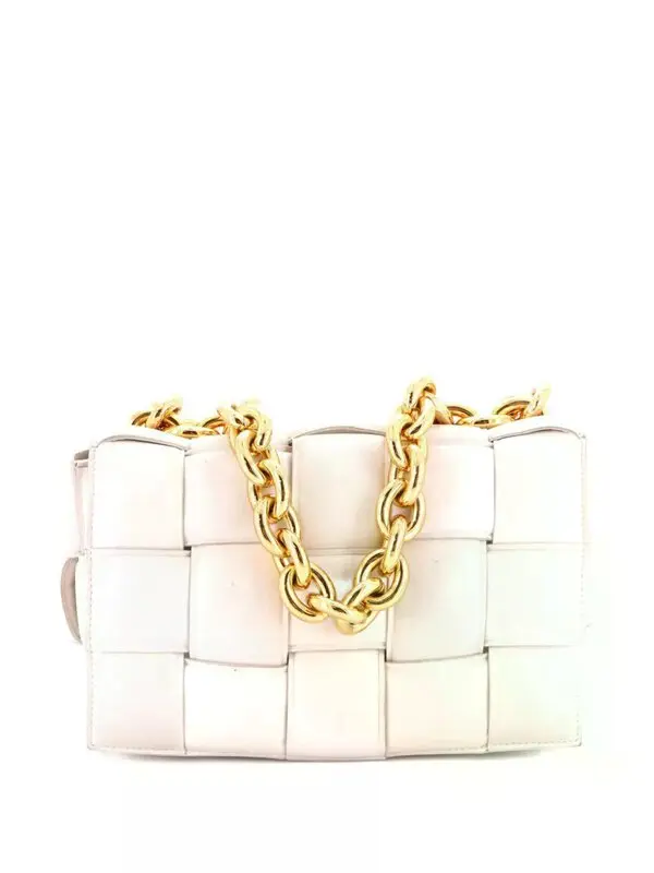 Bottega Veneta Cassette Chain Padded Maxi Intrecciato Leather Crossbody Bag - White