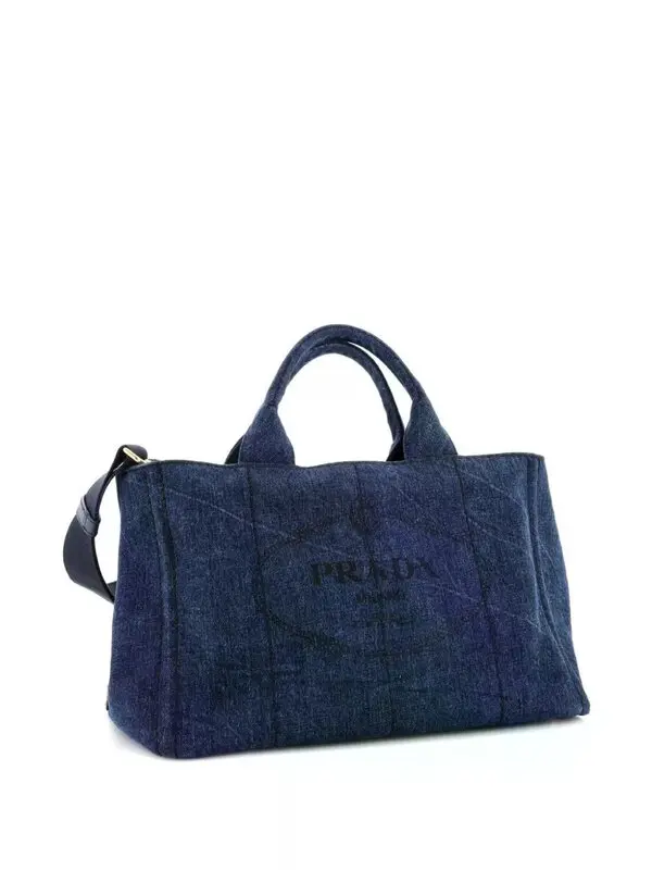 Prada Canapa Convertible Denim Medium Tote Bag