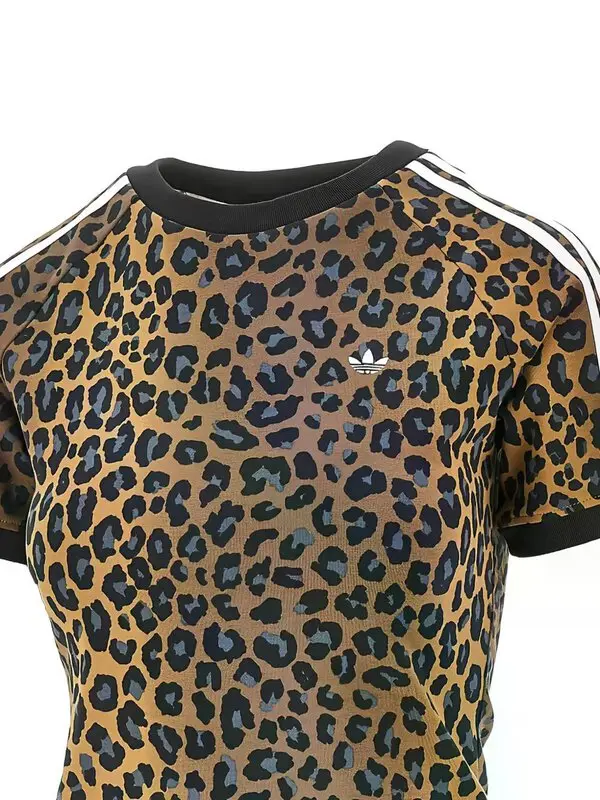 Adidas Leopard-print Tee With 3-stripes