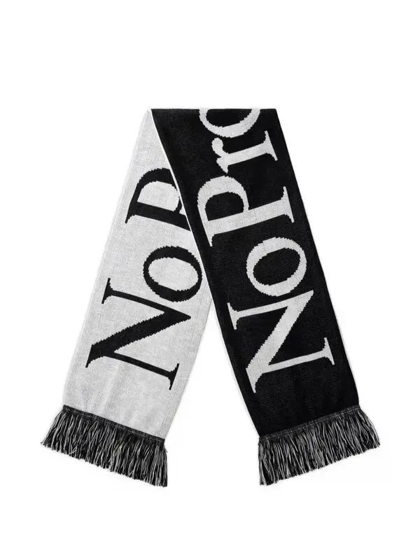 NO PROBLEMO Fringed Logo Scarf - White