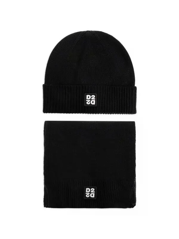 Dsquared2 Logo-patch Beanie Hat Set - Black