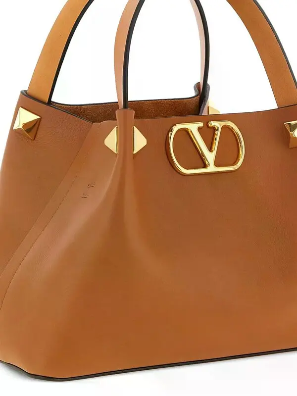 Valentino Garavani Small V-logo Leather Tote - Neutrals