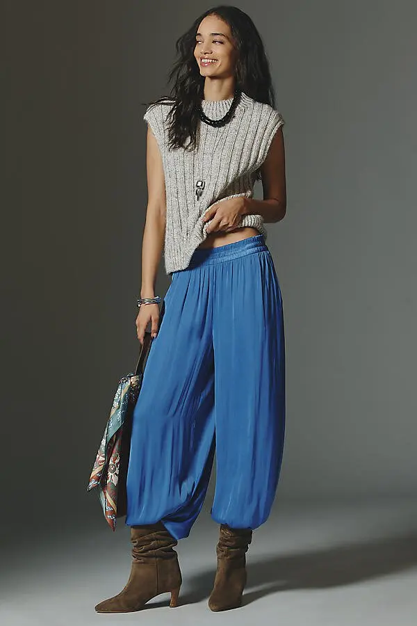 Maeve Draped Wide-leg Pull-on Pants - Baja Blue