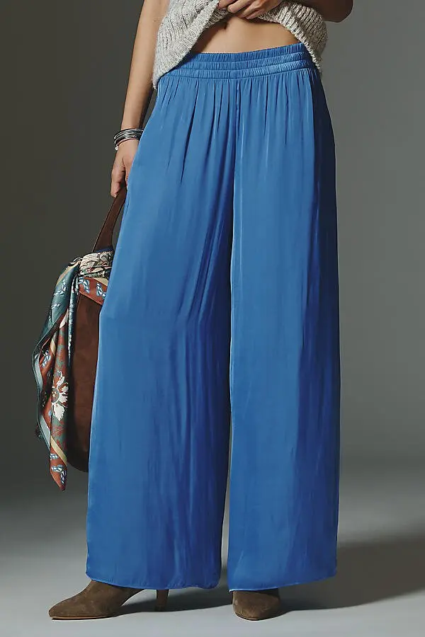 Maeve Draped Wide-leg Pull-on Pants - Baja Blue