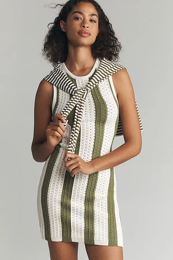 DAILY PRACTICE BY ANTHROPOLOGIE Daily Practice Striped Knit Mini Dress - Green / White