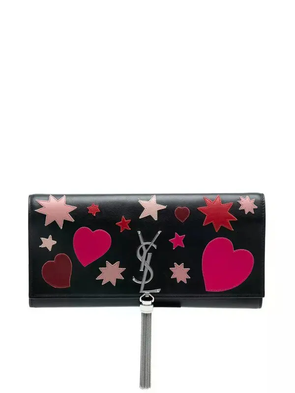 Saint Laurent 2016 Medium Monogram Kate Heart Star Patchwork Clutch Bag - Black