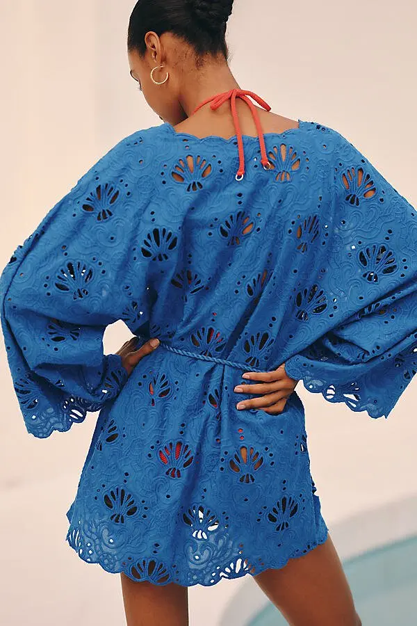 Farm Rio X Shell Eyelet Mini Dress - Blue | Editorialist