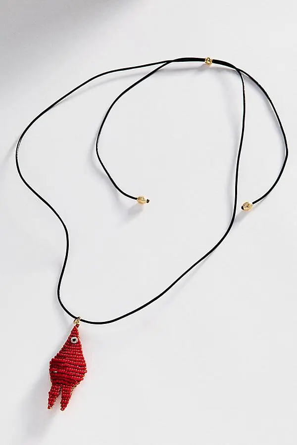 Anthropologie Fish Bead Pendant Necklace - Red