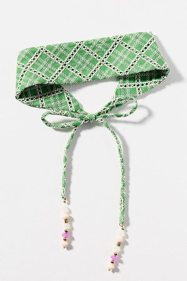 Anthropologie Beaded Crochet Hair Scarf - Green
