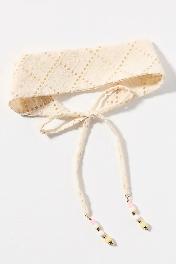 Anthropologie Beaded Crochet Hair Scarf - Ivory