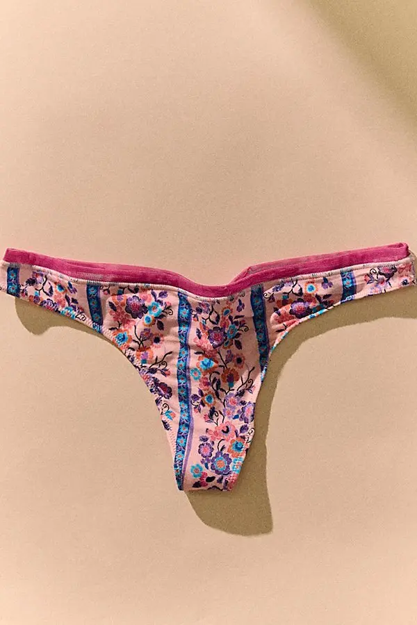 Free People Cool And Collected Modal Thong - Botanic Stripe - Rose Combo