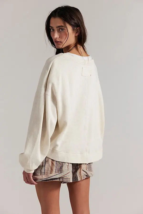 Free People We The Free Comfort Zone V-neck Pullover - Oatmeal Heather