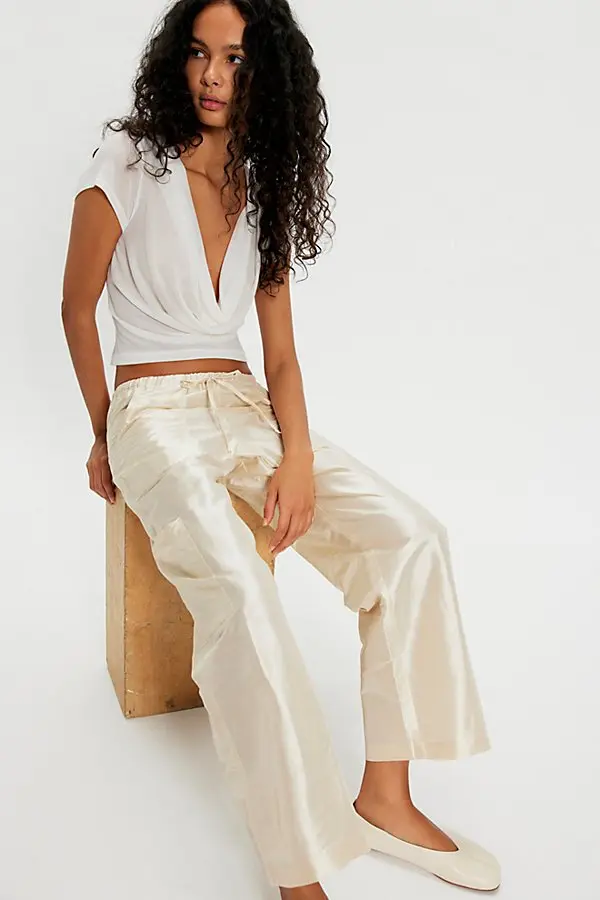 Donni. Taffeta Drawstring Cargo Pants - Creme