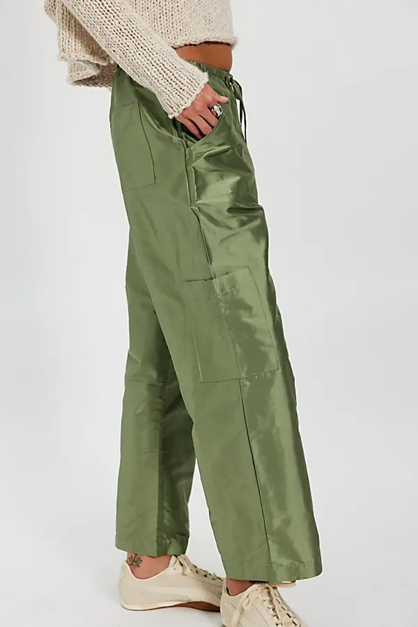 Donni. Taffeta Drawstring Cargo Pants - Oregano