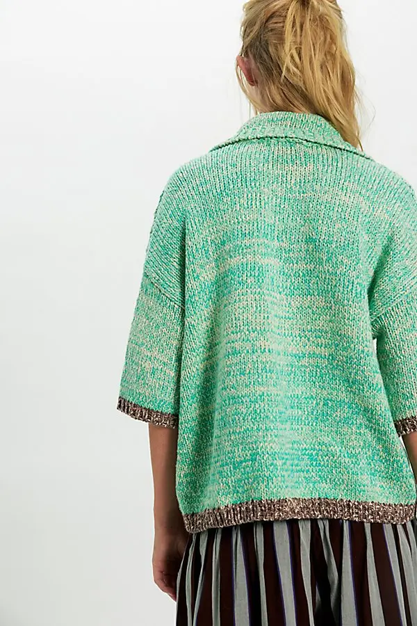 Free People On The Roll Knit Polo - Mint Combo