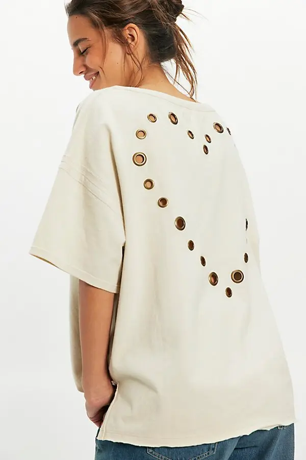 Free People We The Free Oversized Tee With Heart Grommets
