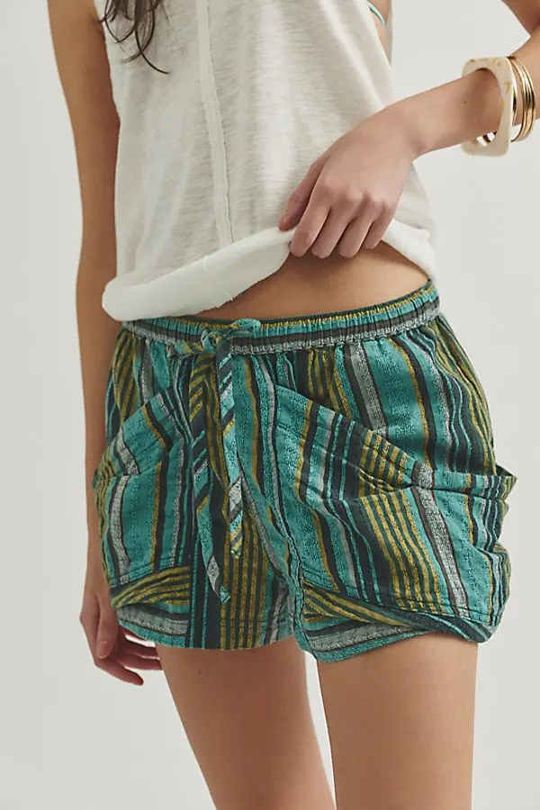 Free People Striped Mini Shorts - Deep Turquoise Combo