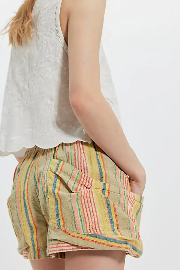 Free People Striped Cotton Mini Shorts - Tea Combo
