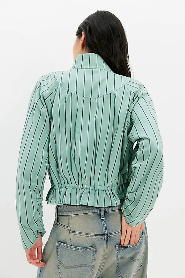 Free People Striped Balloon Jacket - Slate Combo
