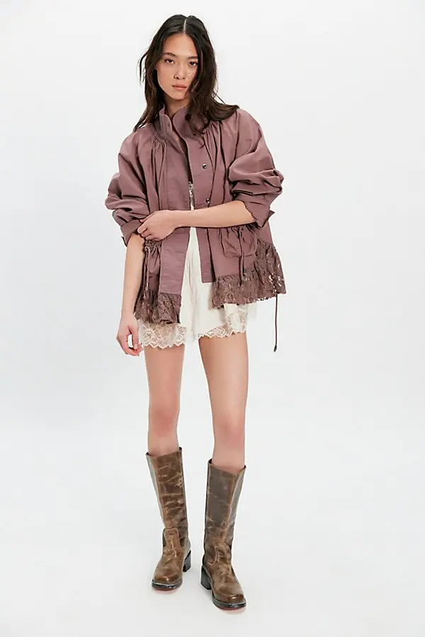 Free People We The Free Outset Utility Jacket With Lace Trim - Plumdust