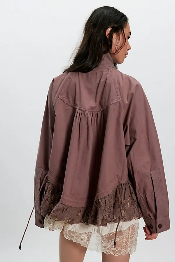 Free People We The Free Outset Utility Jacket With Lace Trim - Plumdust