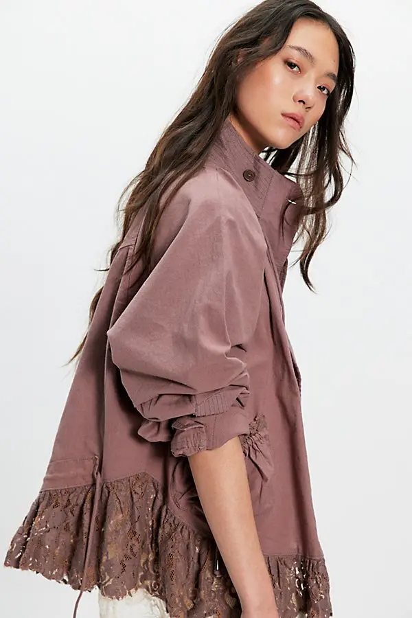 Free People We The Free Outset Utility Jacket With Lace Trim - Plumdust
