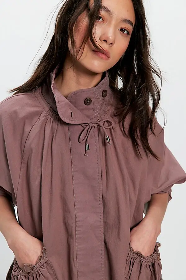Free People We The Free Outset Utility Jacket With Lace Trim - Plumdust